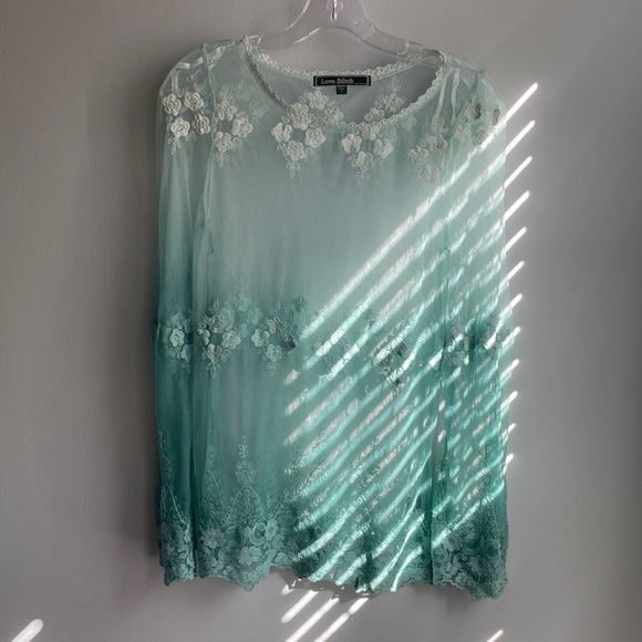 lovestitch | Tops | Mesh Overlay Shirt Long Sleeve With Embroidery ...